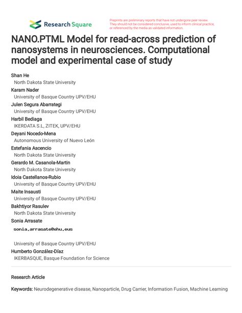 pdf nano ptml model for read across prediction of nanosystems in