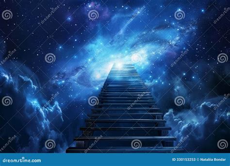 Stairway To The Stars In Cosmic Night Sky Surreal Fantasy Stairs Leading To Space Stock Image