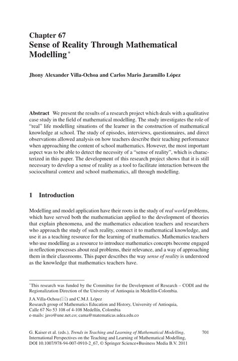 Pdf Sense Of Reality Through Mathematical Modelling