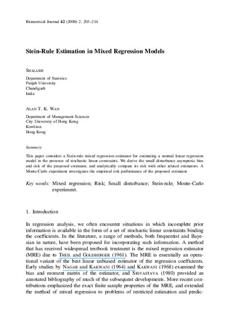 Pdf Stein Rule Estimation In Mixed Regression Models