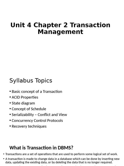Transaction Management In Dbms Pdf Database Transaction Acid