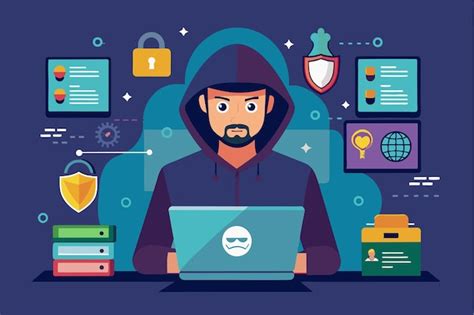 A Hacker Customizes Tools On His Laptop Surrounded By Security Graphics And Data Charts Hacker
