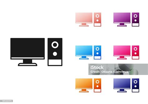 Black Computer Monitor Icon Isolated On White Background Pc Component Sign Set Icons Colorful