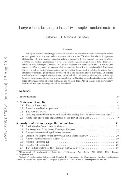 Pdf Large N Limit For The Product Of Two Coupled Random Matrices