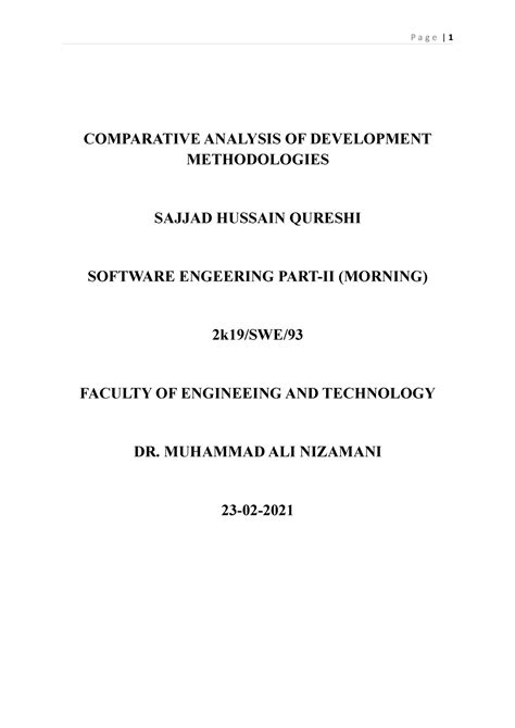Software Engineering Assignment Comparative Analysis Of Development Methodologies Sajjad