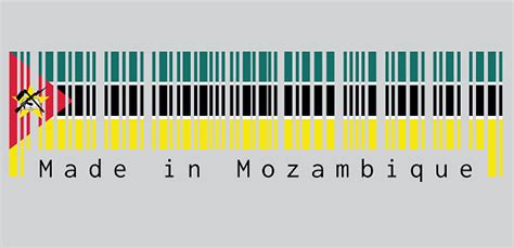 바코드 설정 모잠비크 국기의 색상 수평 녹색 검은 노란색과 작은 흰색 흰색 빨간색 삼각형 노란색 베어링 스타 열려 있는 책에 소총과 Ak47 소총 Ak 47 소총에 대한