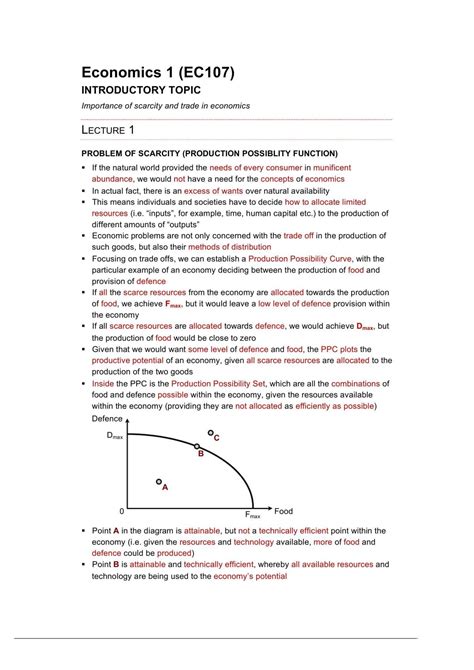 Economics 1 Lecture Notes Ec107 Economics 1 Warwick Thinkswap