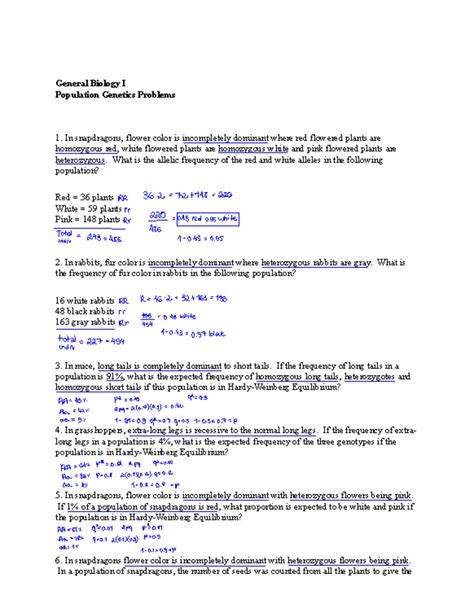 Biology 224 Sample Genetics Problems Practice Drbrothy General Biology I Population