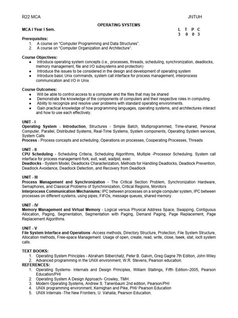R22 Mca Syllabus Operating Systems Pdf Process Computing