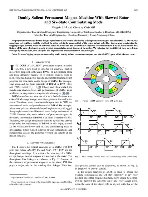 Pdf Doubly Salient Permanent Magnet Machine With Skewed Rotor And Six State Commutating Mode