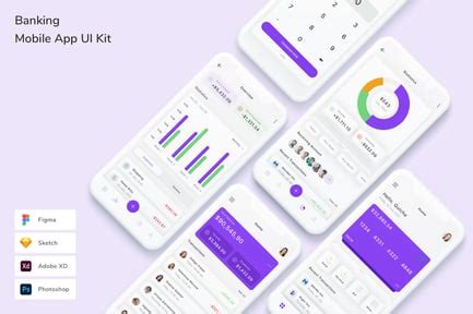 Banking Mobile App UI Kit, UX and UI Kits ft. financial & banking - Envato