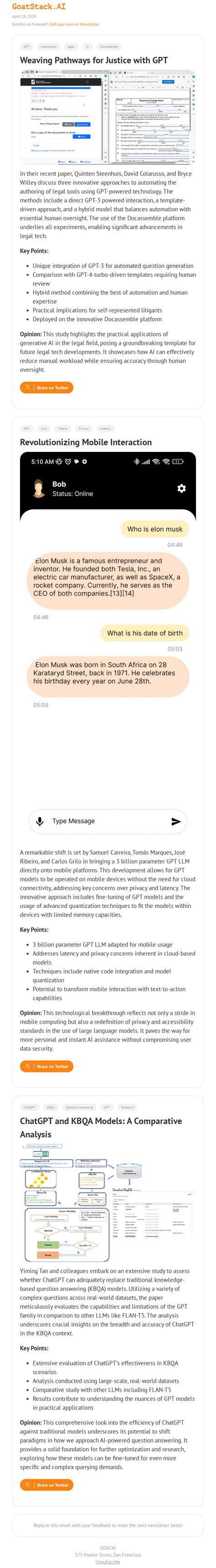 Innovations In Gpt And Text To Video Llms Weekly Update From Goatstackai Desktop Email View