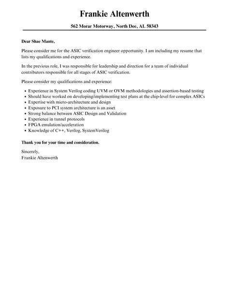 Asic Verification Engineer Cover Letter Velvet Jobs
