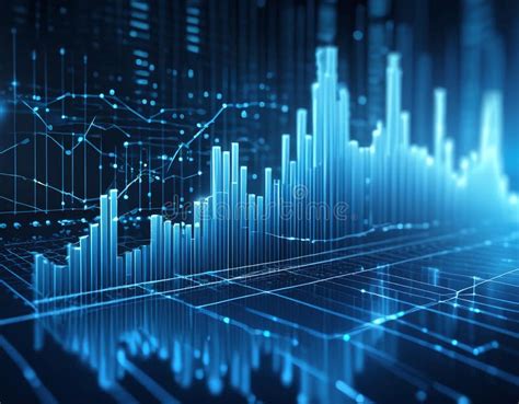 3d Blue Bar Chart With Glowing Grid And Line Graphs Stock Illustration Illustration Of