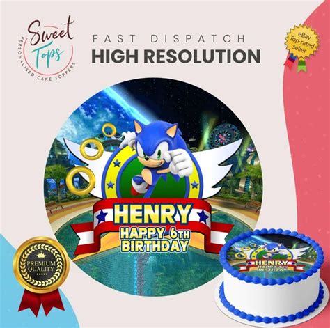 Sonic The Hedgehog Edible Round Cake Topper Decoration Personalised £5