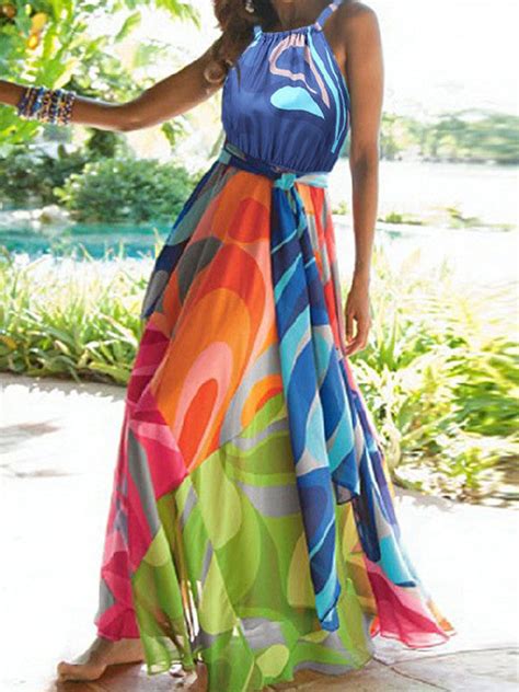 Bohemian Halter Floral Maxi Dress Firevogue