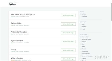 有哪些 Python 的在线练习题或编程挑战的网站？ 知乎