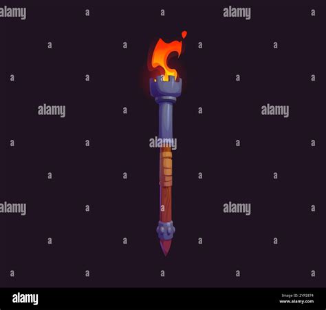 Medieval Fire Torch For Cartoon Game Asset Or Gui Element Vector