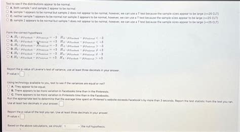 Solved Test To See If The Distributions Appear To Be Normal