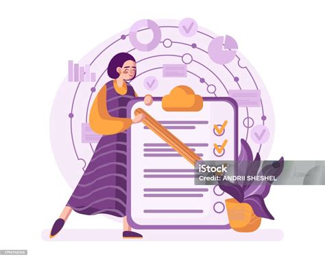 클립보드 근처에 서서 완료된 작업을 표시하는 젊은 여성 효과적인 작업 일정 수립 감독에 대한 스톡 벡터 아트 및 기타 이미지 감독 경영자 경제 Istock