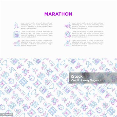 얇은 라인 아이콘 마라톤 개념 주자 시작 마무리 운동화 물 병 경로 수상 탈의실 메모리 사진 기부 팬 존 벡터 일러스트레이션 인쇄 미디어 템플릿 1위에 대한 스톡 벡터 아트