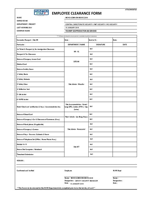 Exit Clearance Form Blank Pdf