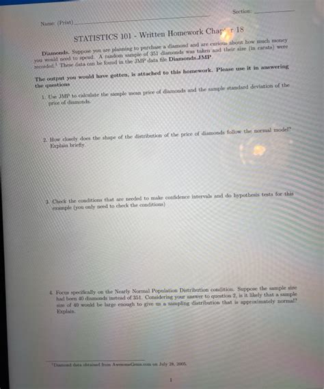 Solved Section Name Print Statistics 101 Written