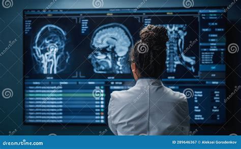 Medical Hospital Research Lab Black Female Neuroscientist Looking At