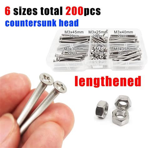 200pcsbox Long Lengthened M3 Phillips Round Pan Flat Countersunk Head