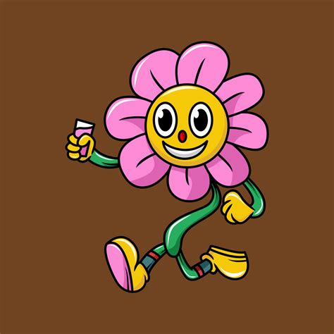 Sunflower Character Illustration Cartoon In Retro Design Style 24773419 Vector Art At Vecteezy