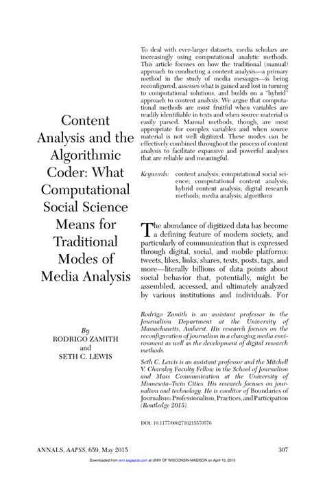 Pdf Content Analysis And The Algorithmic Coder What Computational