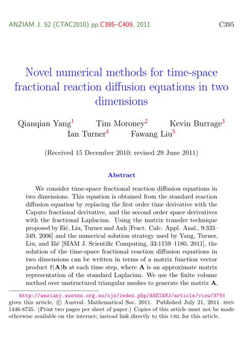 Pdf Novel Numerical Methods For Time Space Fractional Reaction Diffusion Equations In Two