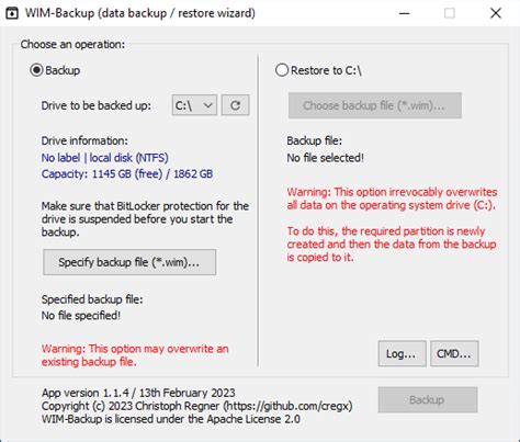 GitHub Cregx Wim Backup Win32 Based UI Application For Backup And Restore Of Windows Based