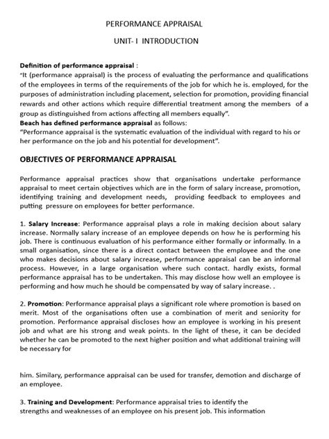 Unit 1 Performance Appraisal Pdf Performance Appraisal Goal