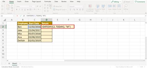 how to calculate tenure in excel sheetaki