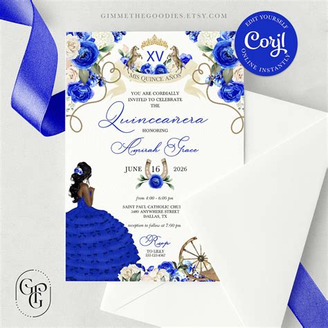 Invitación De Quinceañera Vaquera Charro Occidental Elegante Azul