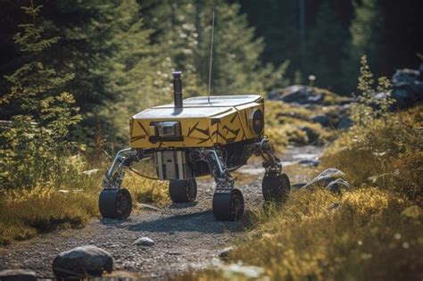 Premium Ai Image Solarpowered Robot Exploring Outdoor Terrain Created With Generative Ai