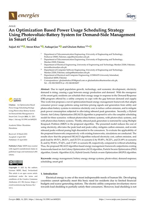 An Optimization Based Power Usage Scheduling Strategy Using Photovoltaic Battery System For