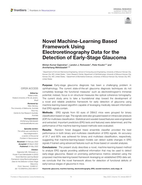 Pdf Novel Machine Learning Based Framework Using Electroretinography