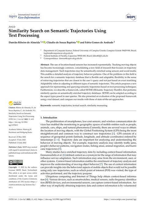 Pdf Similarity Search On Semantic Trajectories Using Text Processing