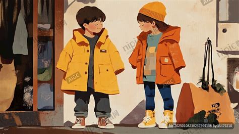 Ai创作图冬日情侣小日常 穿搭插画 童装插画 男生棉袄 男孩女孩爱情插画 两小无猜插画 男生女生插画 男孩女孩插画 情侣系列插画 女孩男孩插画