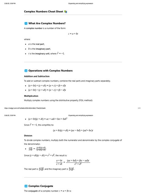 Complex Numbers Cheat Sheet Pdf Complex Number Multiplication