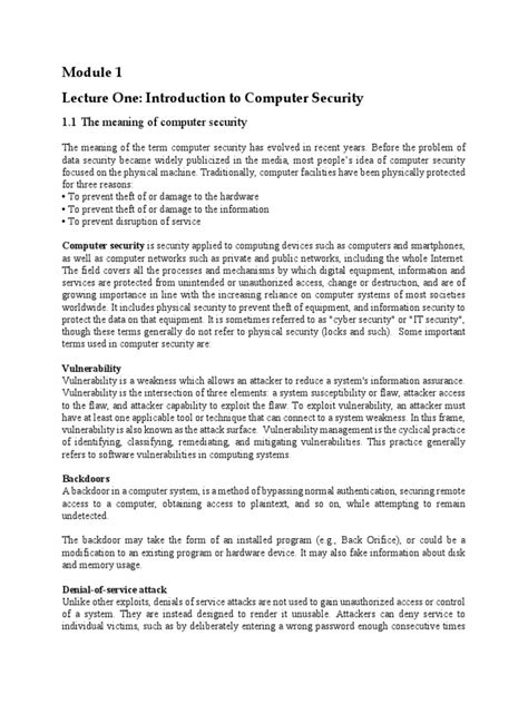 lecture 1 introduction to computer security pdf security