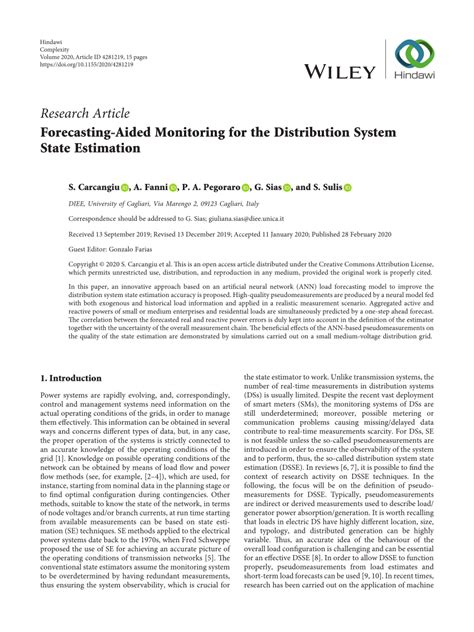 Pdf Forecasting Aided Monitoring For The Distribution System State Estimation