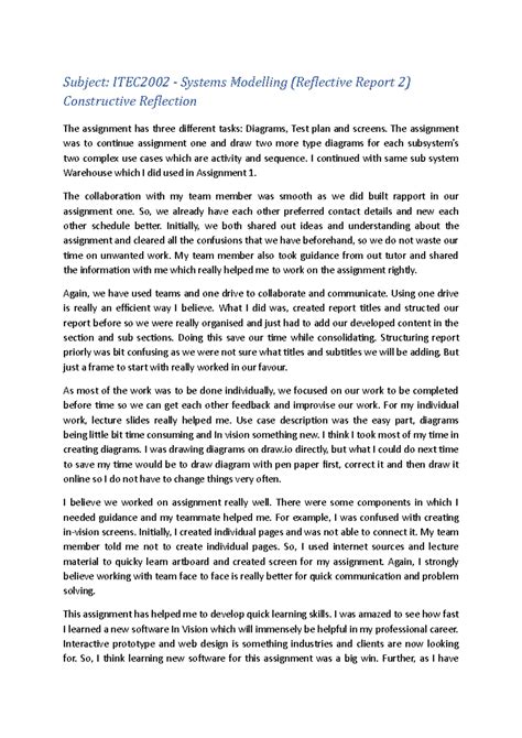 Itech2002 Reflective Report 2 For Assignment 2 Subject Itec2002