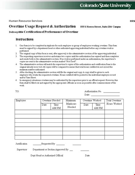 Authorize Overtime Usage With Request Form Section Supervisor