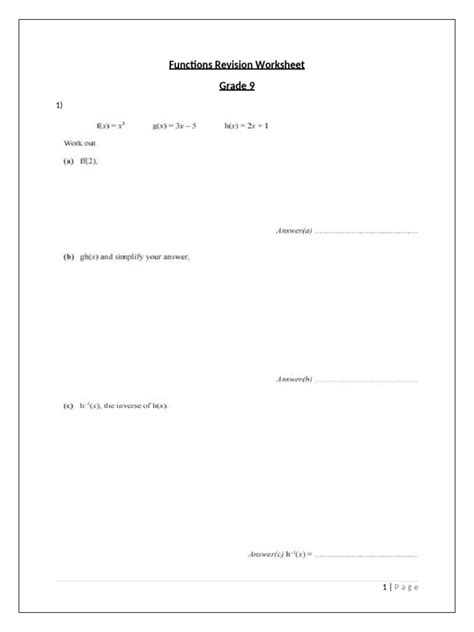 Functions Revision Ws Pdf