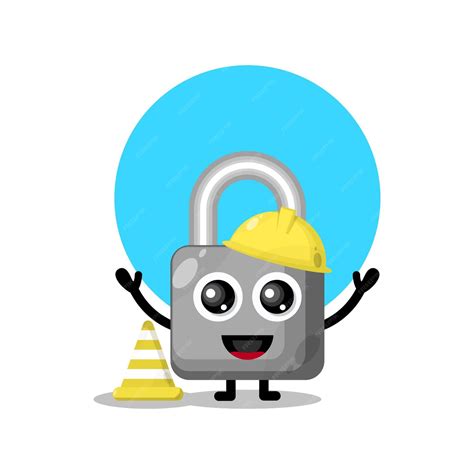 Premium Vector Construction Worker Padlock Cute Character Mascot