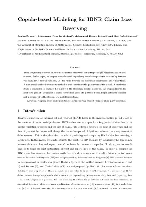 Pdf Copula Based Modeling For Ibnr Claim Loss Reserving