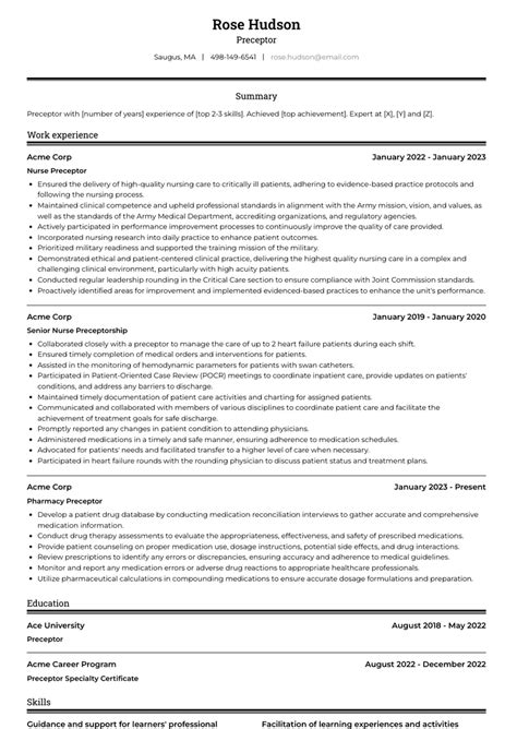 Preceptor Resume Examples And Templates